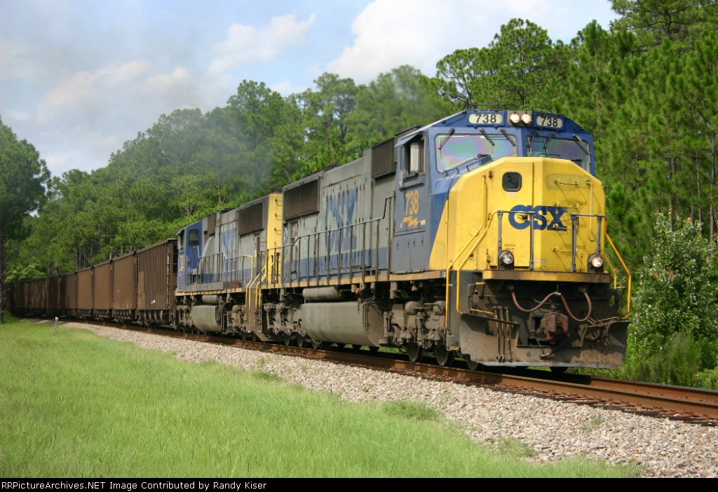 CSX 738 and 713 head south after crew change. Slow going since they are following a hi-railer ...